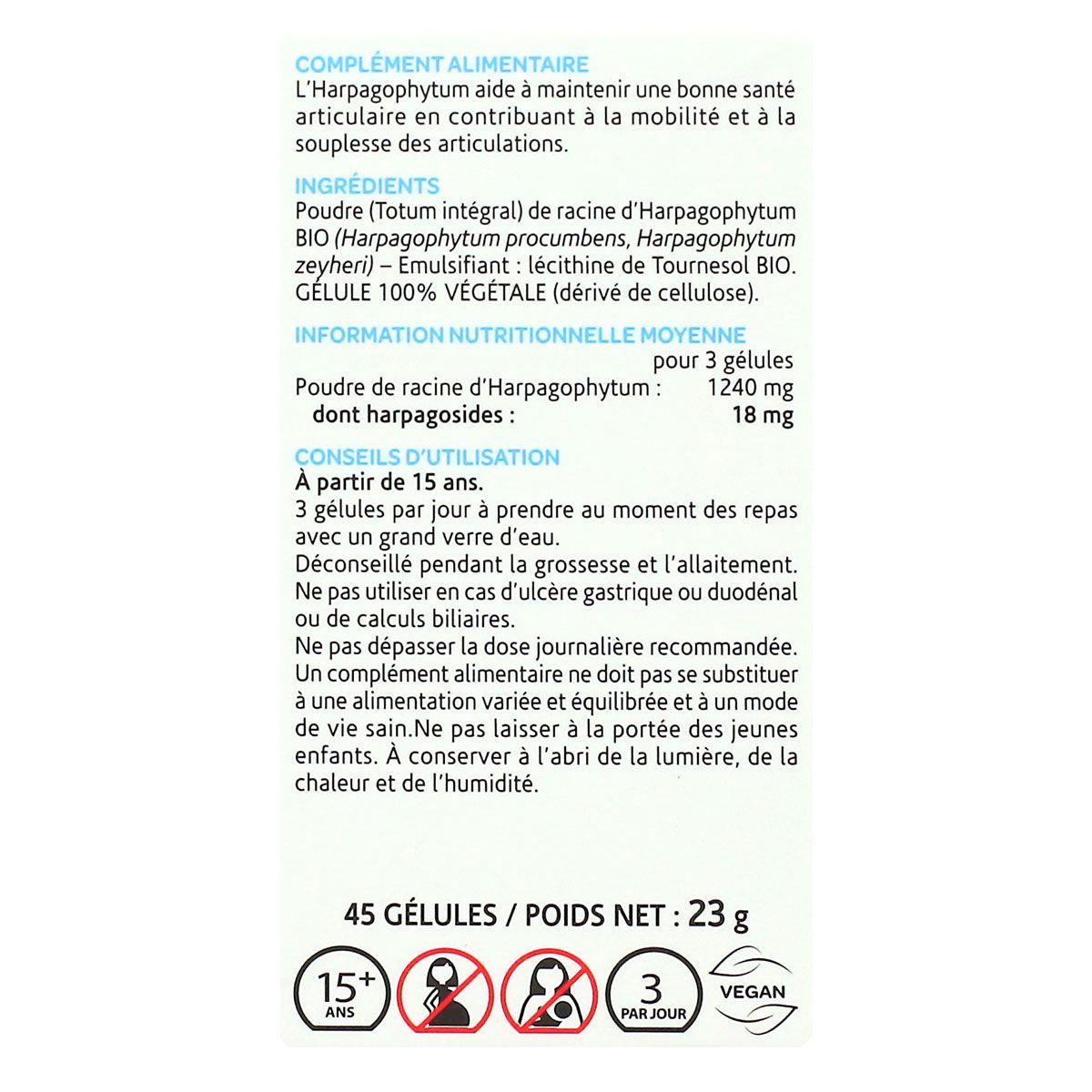 Arkogélules Harpagophytum Bio x45 - Anti-Inflammatoire et Douleurs Articulaires