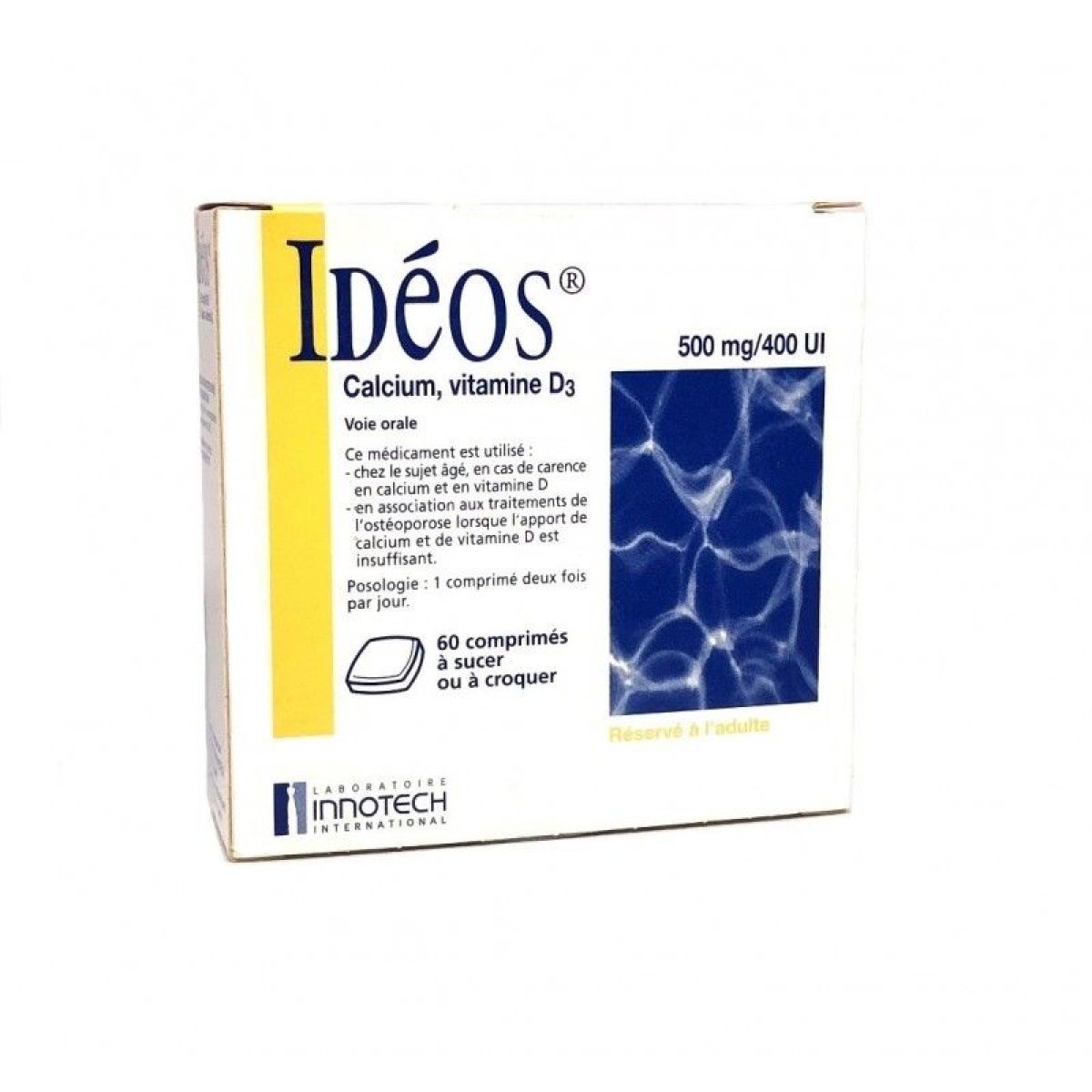 Ideos 500 mg/400 UI calcium et vitamine D, boîte de 60