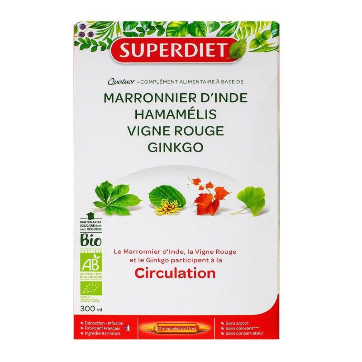 Superdiet Quatuor Bio Circulation - 20 Ampoules pour Jambes Légères