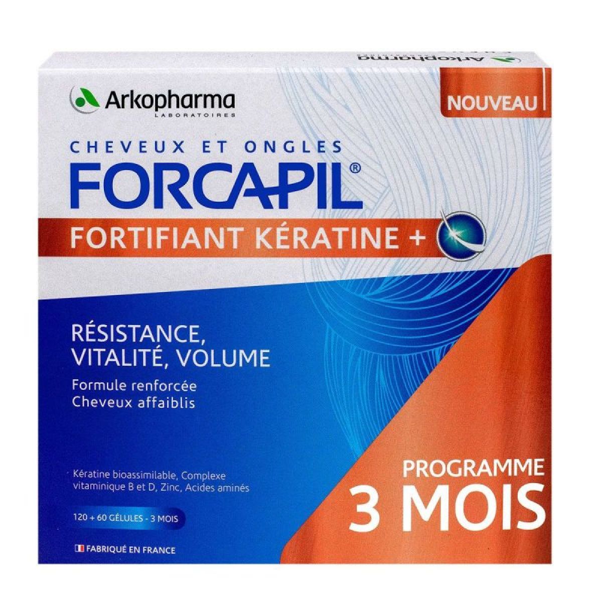 Forcapil Fortifiant + Kératine 180 gélules : renforce cheveux et ongles
