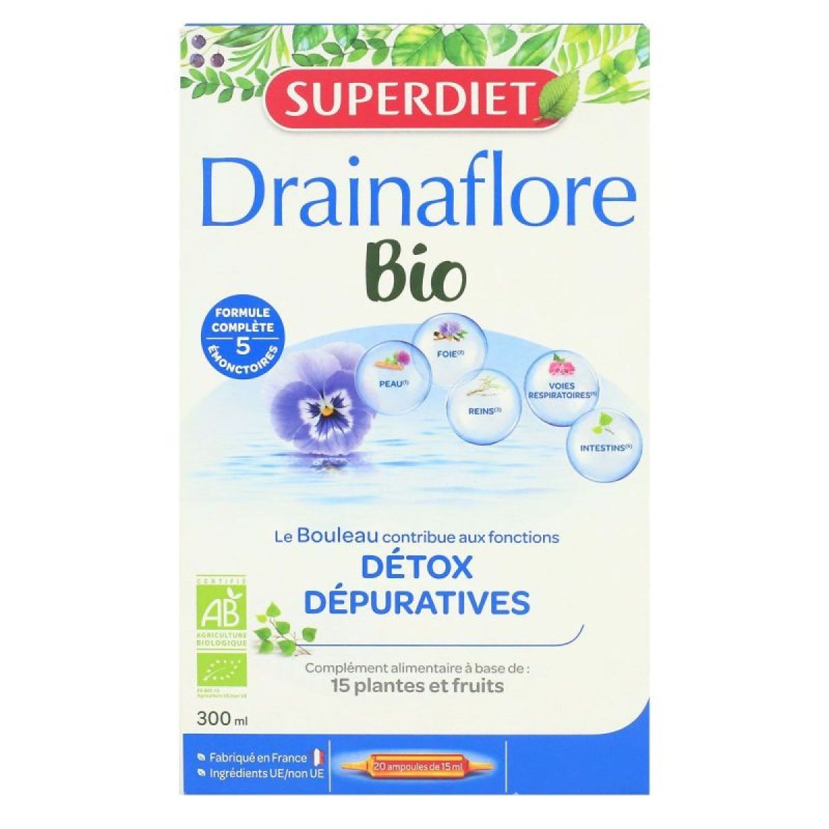 Drainaflore Bio 20x15ml : cure dépurative et détoxifiante