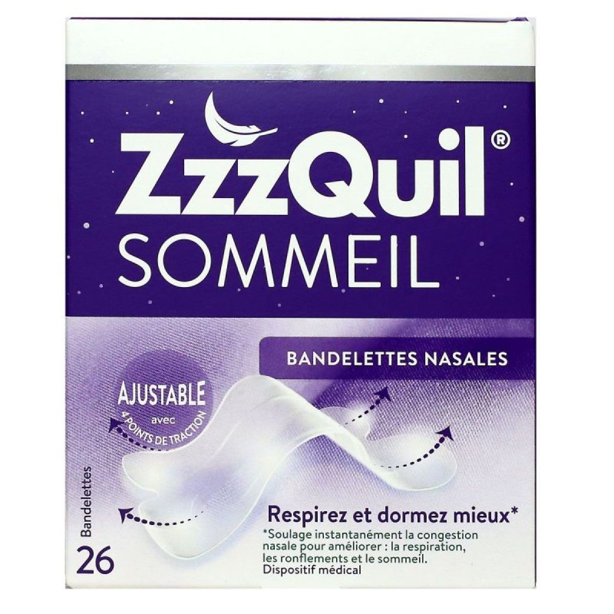 Zzzquil Sommeil – Bandelettes nasales anti-ronflements x26