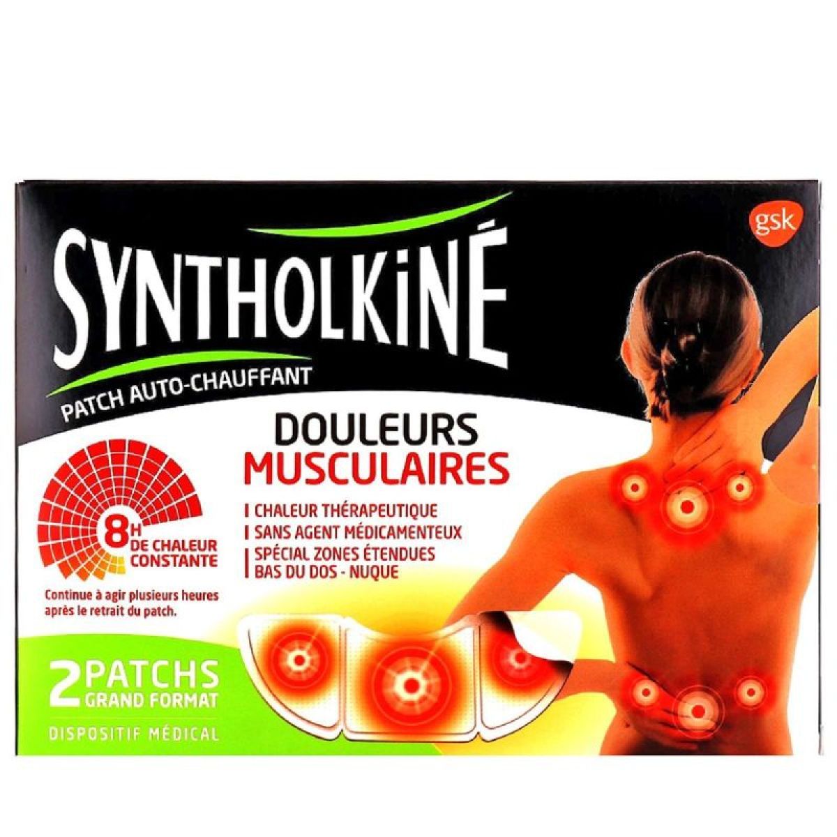 Syntholkine Patch Chauffant 2 Grands - Soulagement des Douleurs Musculaires