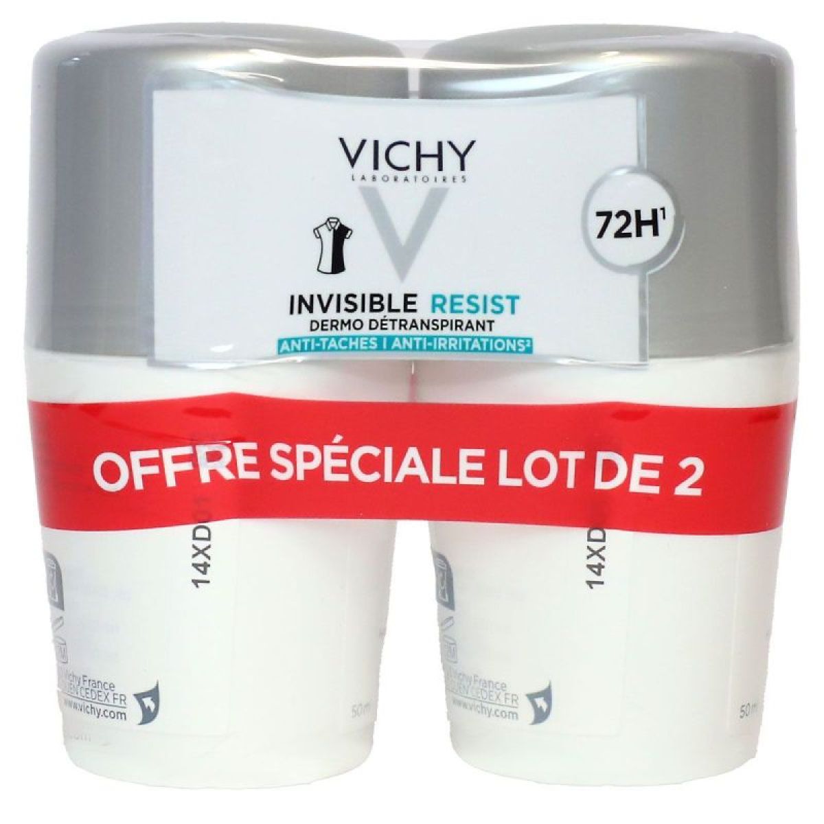 Vichy Déo Invisible 72H 50ml x2 - Lot Anti-Transpirant 72h
