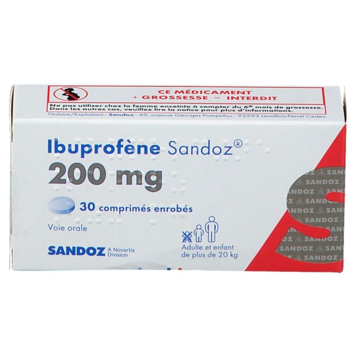 Ibuprofène 200 mg Sandoz comprimés boîte de 30
