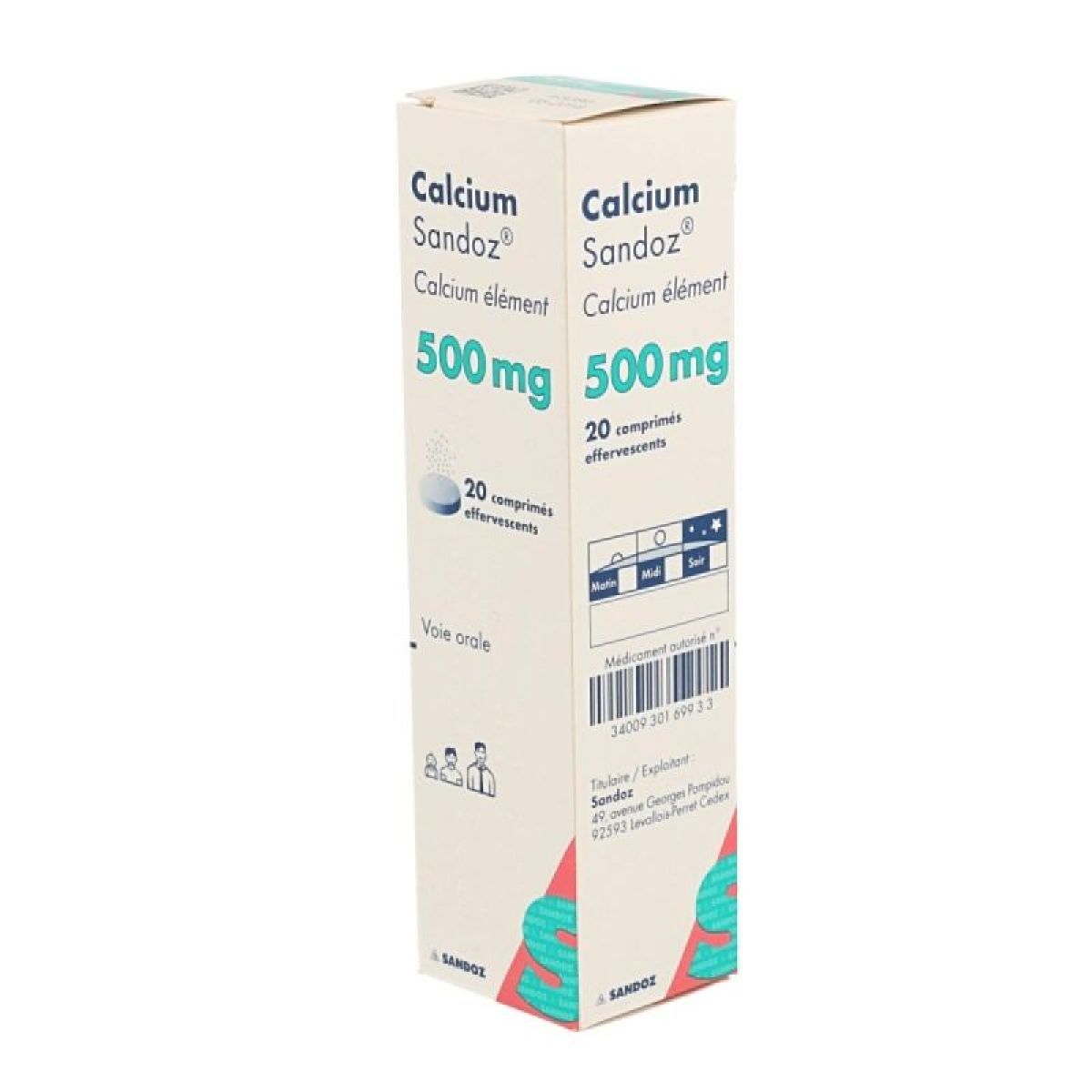 Calcium 500mg Sandoz Effervescent x20 - Complément pour Renforcer les Os