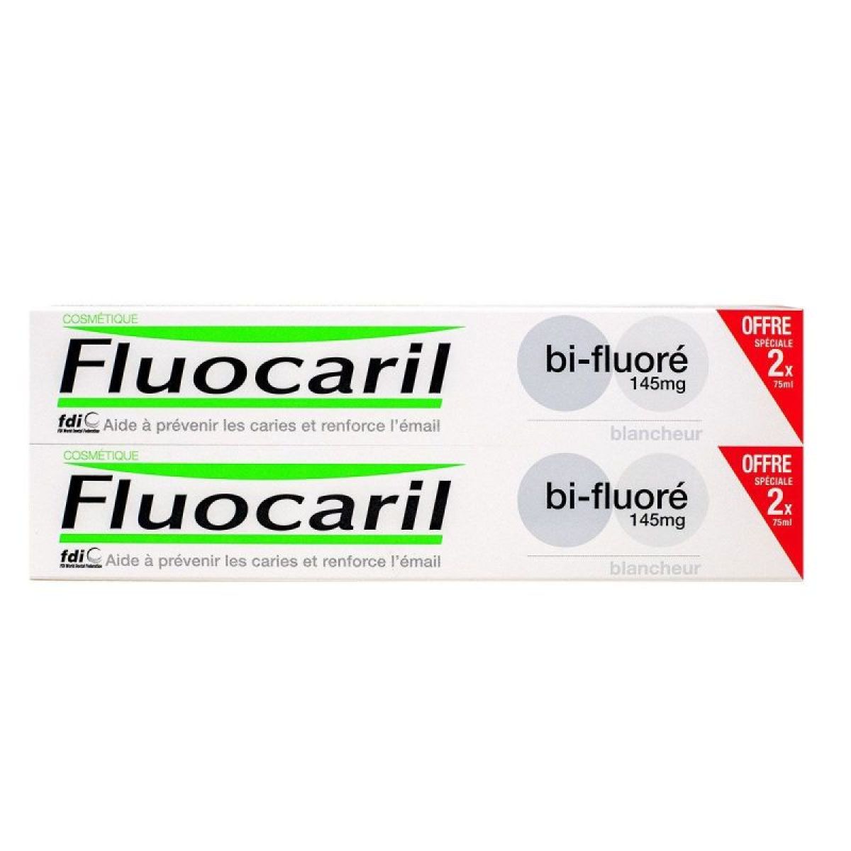 Fluocaril Blancheur Menthe 2x75ml : dents blanches et protection efficace