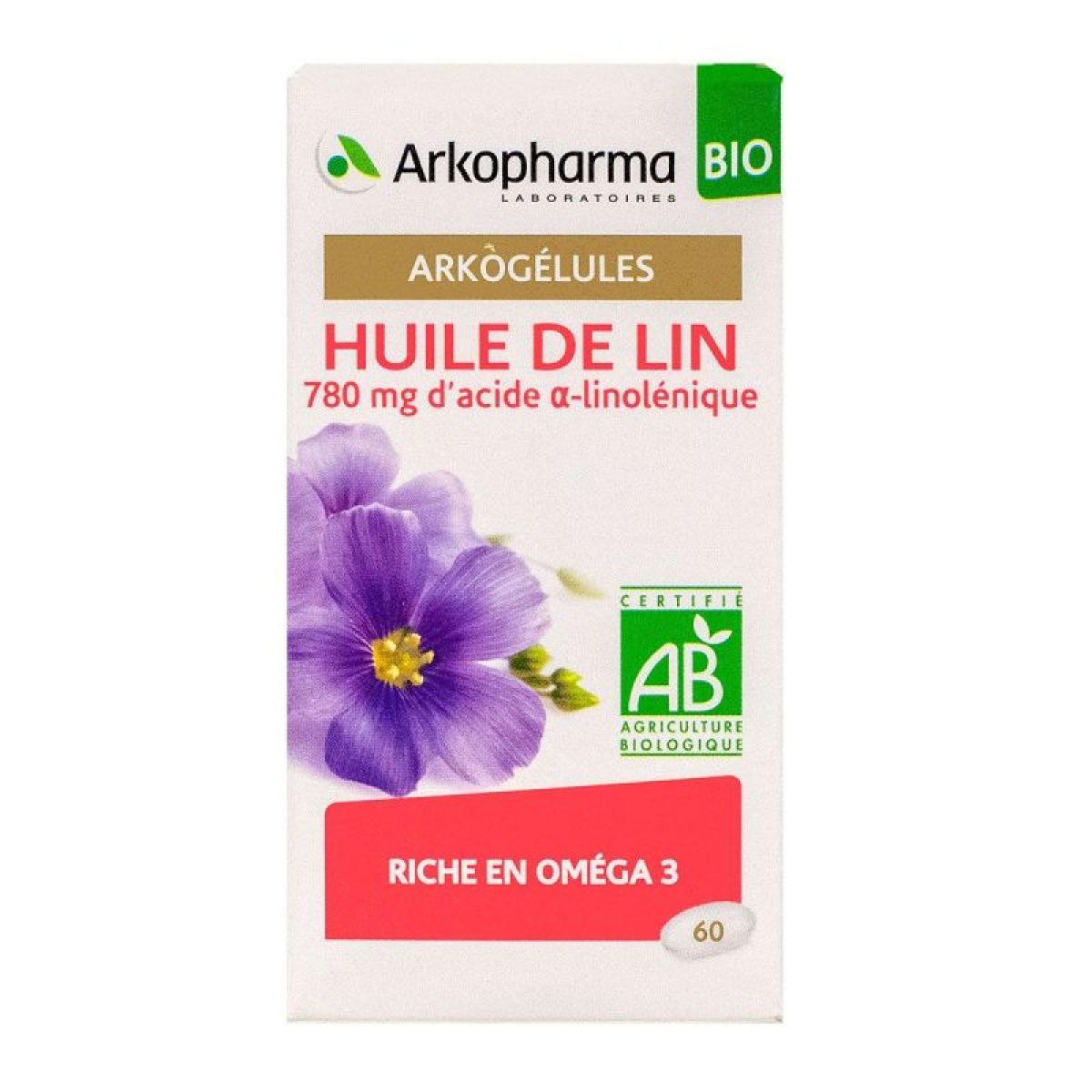 Arkogélules Huile de Lin Bio : Omega 3 et confort intestinal - 60 capsules