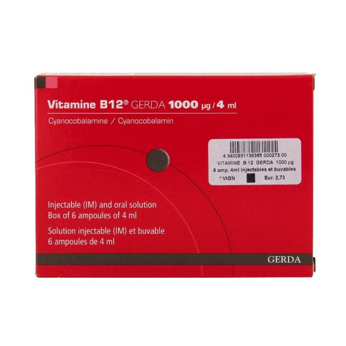 Vitamine B12 Gerda 1 000 mcg Ampoules x6 - Apport Vitaminique