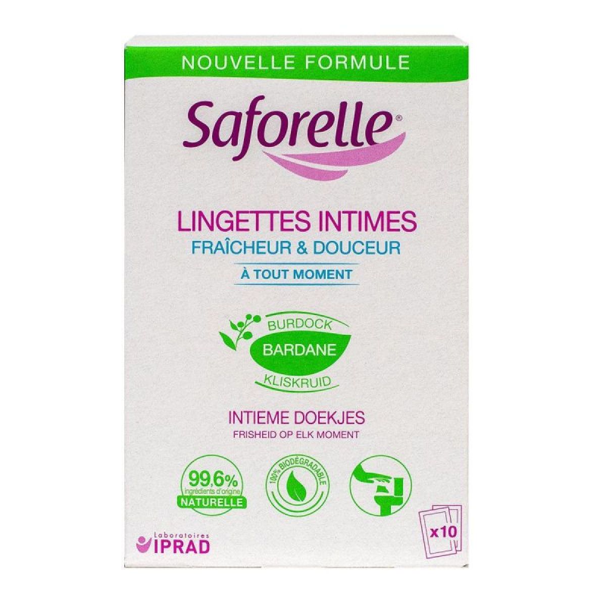 Saforelle Lingettes Biodégradables x10 - Hygiène intime pratique