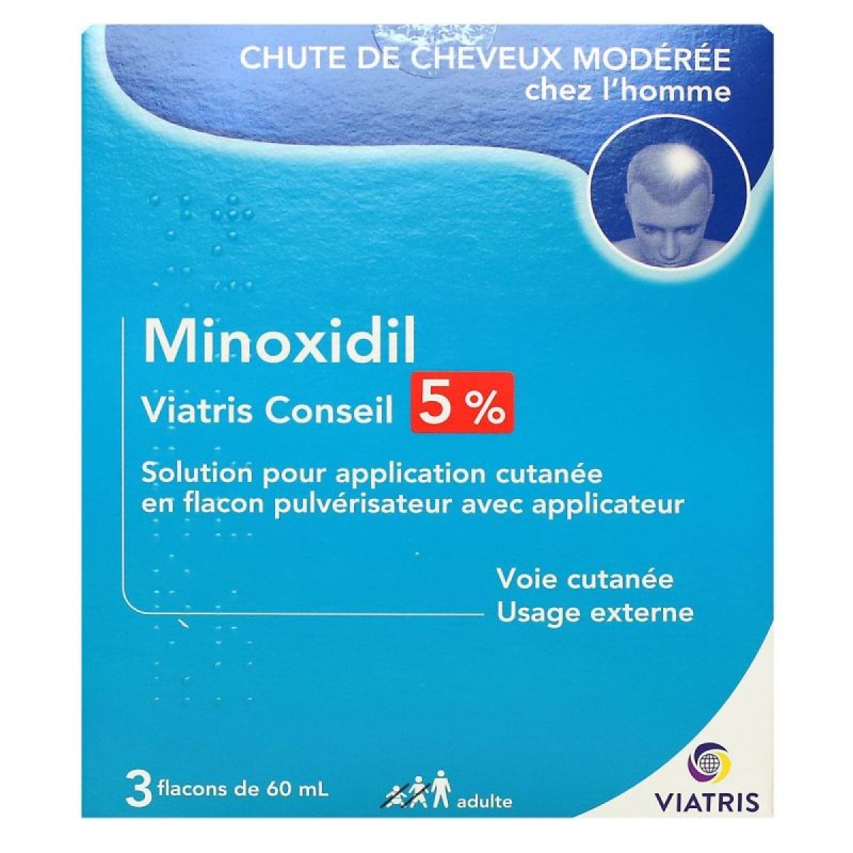 Minoxidil 5% Mylan 3x60ml - Stimulation capillaire
