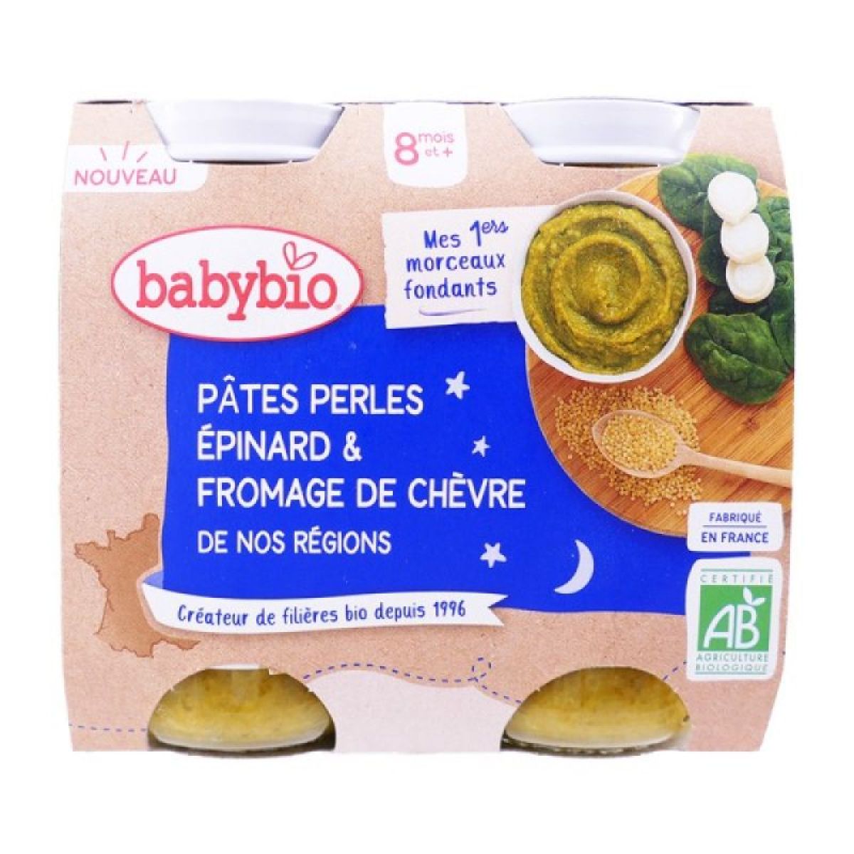 Babybio Pâte, Épinards et Fromage - 2x200g - Repas Bio pour Bébé