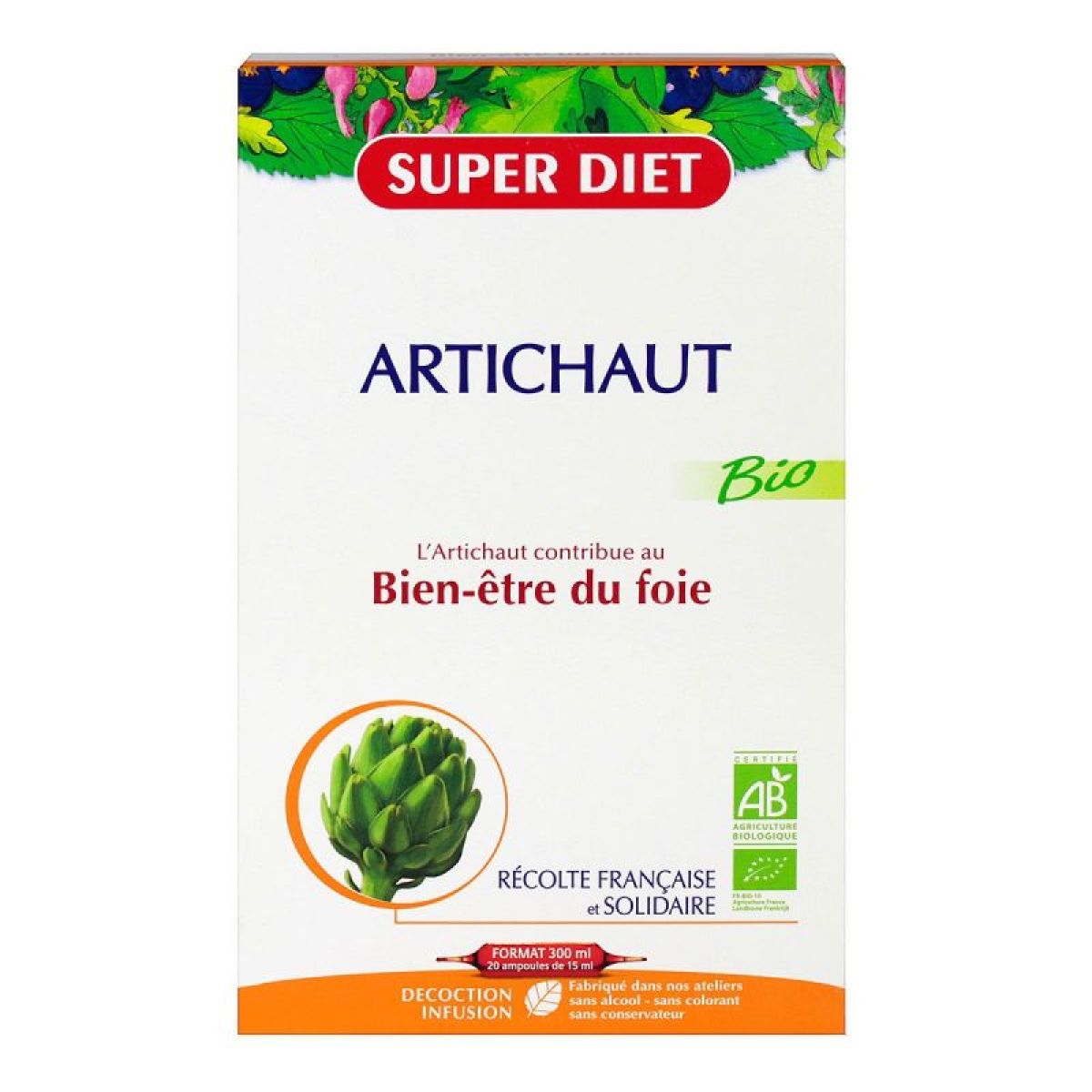 Superdiet Artichaut Bio - Jus Bien-Être Digestif, 20 Ampoules