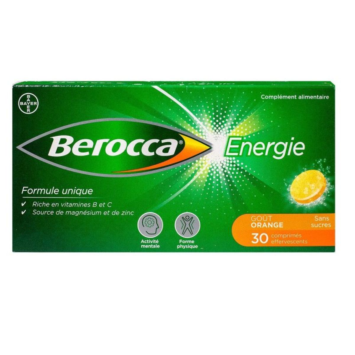 Berocca Energie Orange 30 Comprimés Effervescents - Tonus et Vitalité