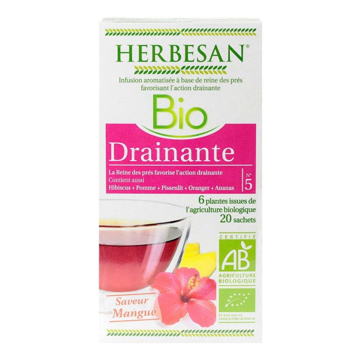 Infusion Drainante Bio Herbesan : Elimination naturelle - 20 sachets